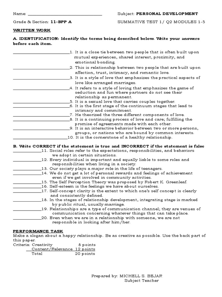 Written Work A. IDENTIFICATION: Identify The Terms Being Described ...