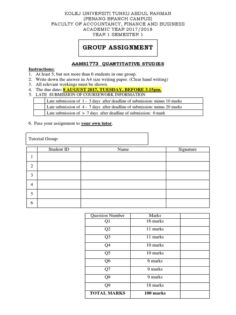Group Assignment: Aams1773 Quantitative Studies Instructions | PDF