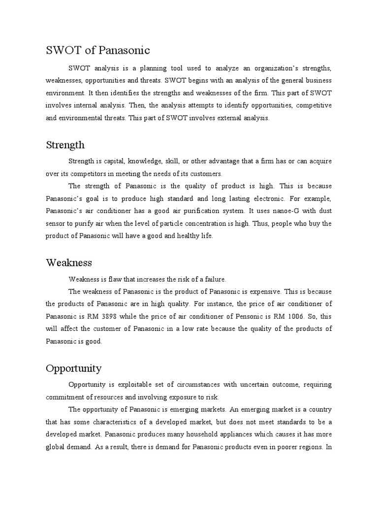 SWOT of Panasonic | PDF | Swot Analysis | Risk