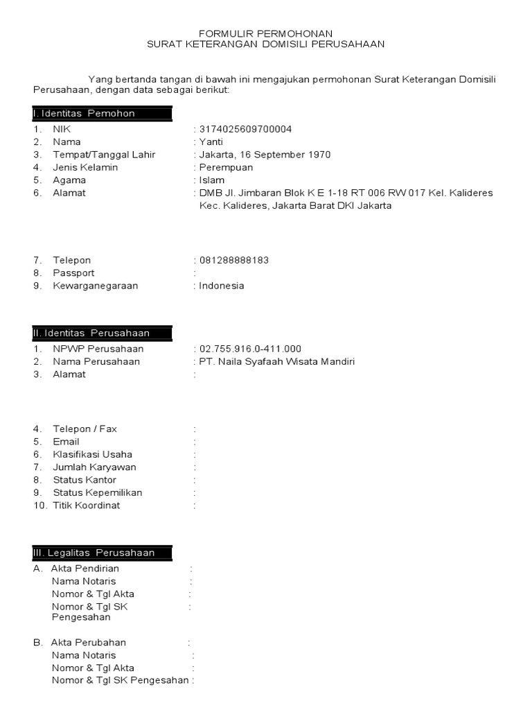 Contoh Formulir Pendukung | PDF