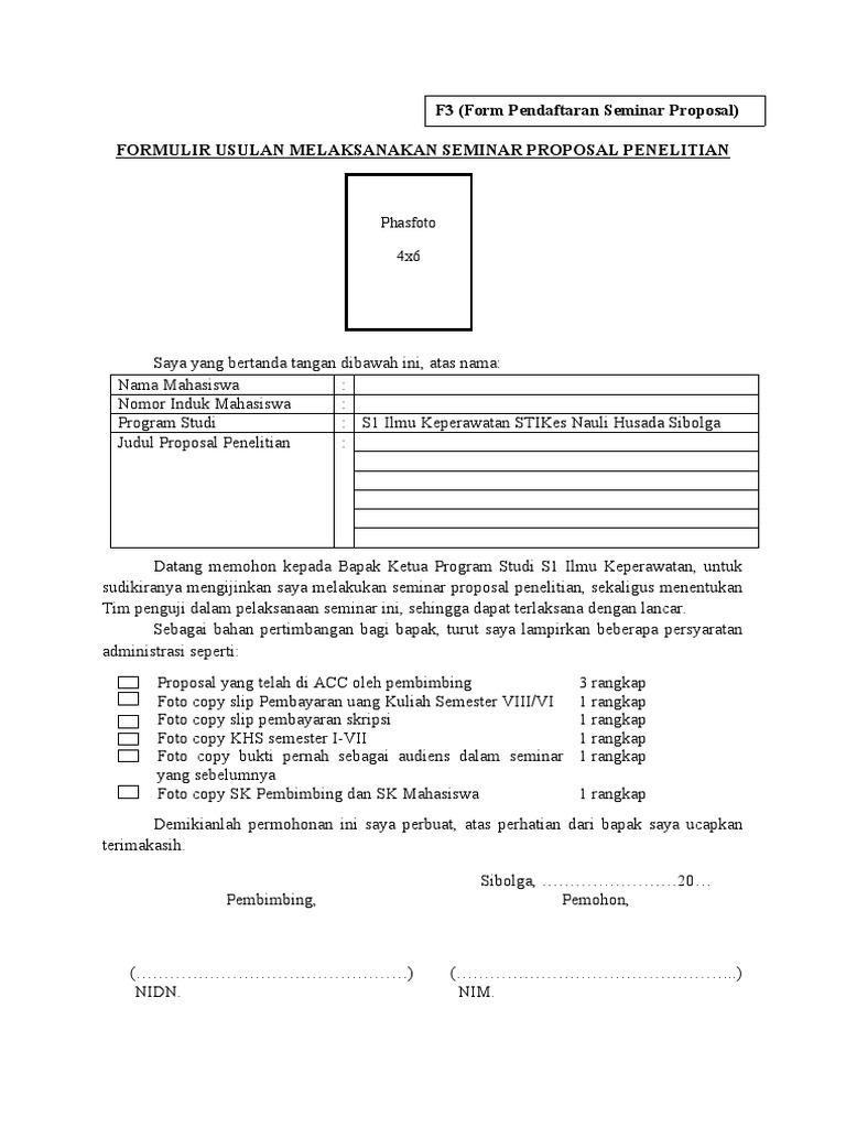 F3 Formulir Usulan Mengadakan Seminar Proposal Penelitian | PDF