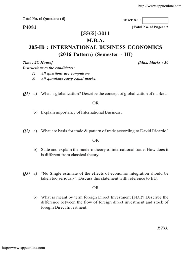 M.B.A. 305-Ib: International Business Economics (2016 Pattern) | PDF ...