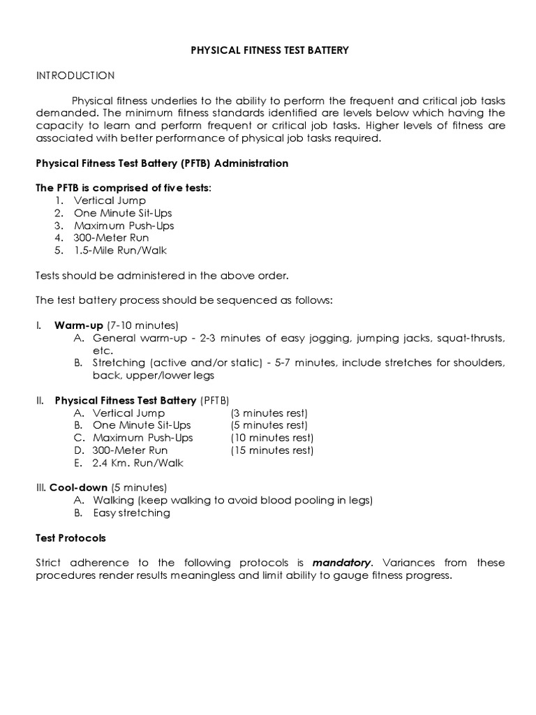 Physical Fitness Test Battery Overview | PDF | Management Of Obesity ...
