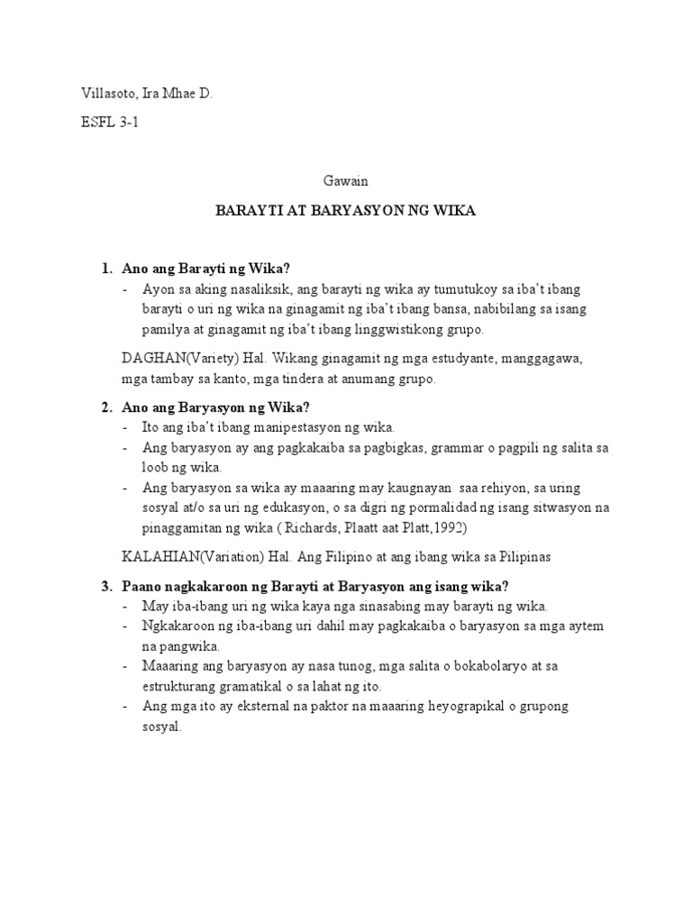 Barayti at Baryasyon NG Wika | PDF