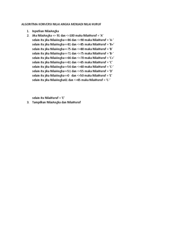 Algoritma Konversi Nilai Angka Menjadi Nilai Huruf | PDF
