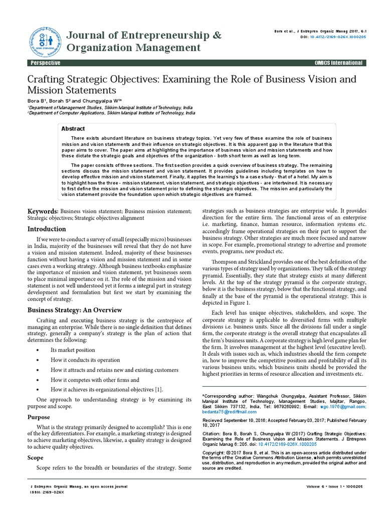 Case Study - Crafting Strategic Objectives - Examining The Role of ...