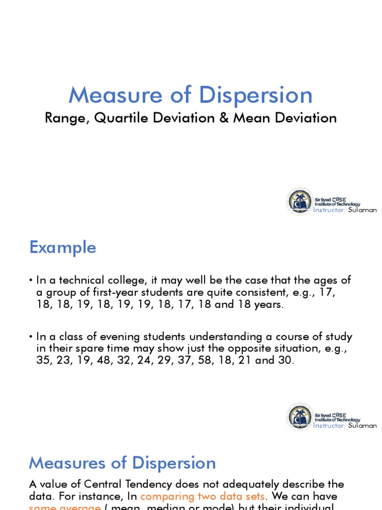 Measure of Dispersion (Range Quartile & Mean Deviation) | PDF ...