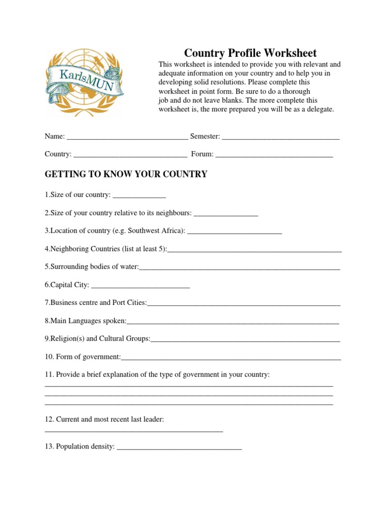 Country Profile Worksheet | PDF | United Nations | International Relations