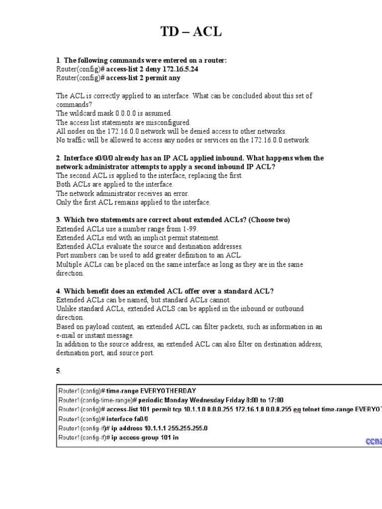 TD - Acl | PDF | Router (Computing) | Port (Computer Networking)