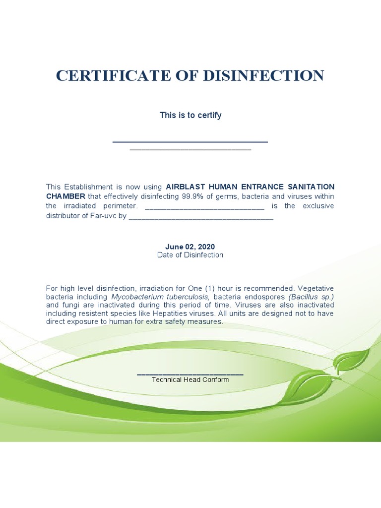 Certificate of Disinfection | PDF