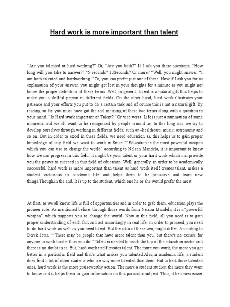 Hard Work Is More Important Than Talent | PDF | Human Nature ...
