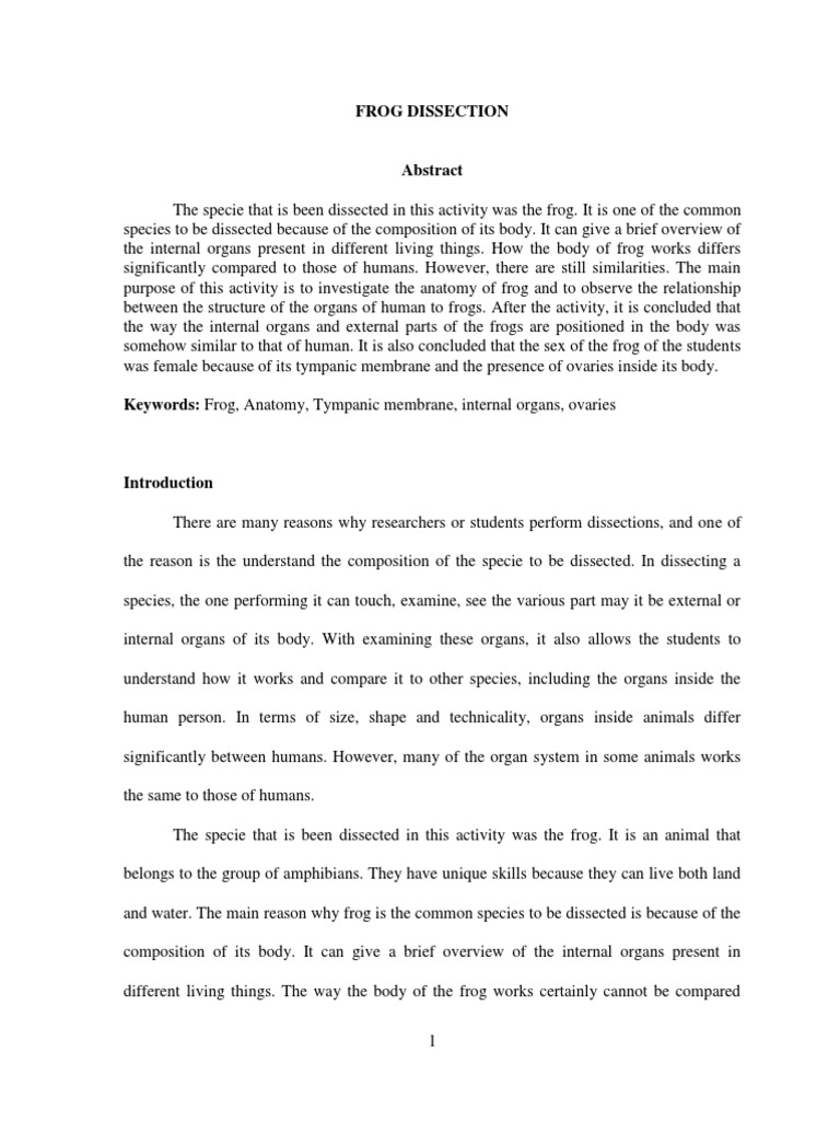Lab Report - Frog Dissection | PDF | Frog | Anatomy