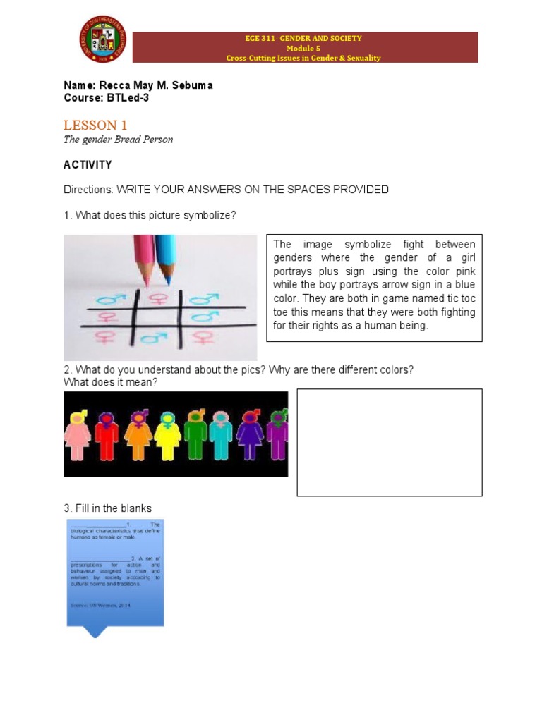 M4 Lesson 1,2 & 3 - GENDER & SOCIETY (Sebuma) (AutoRecovered) | PDF ...