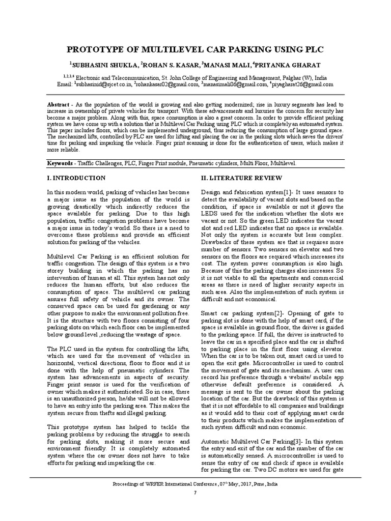 Prototype Of Multilevel Car Parking Using Plc Pdf Parking