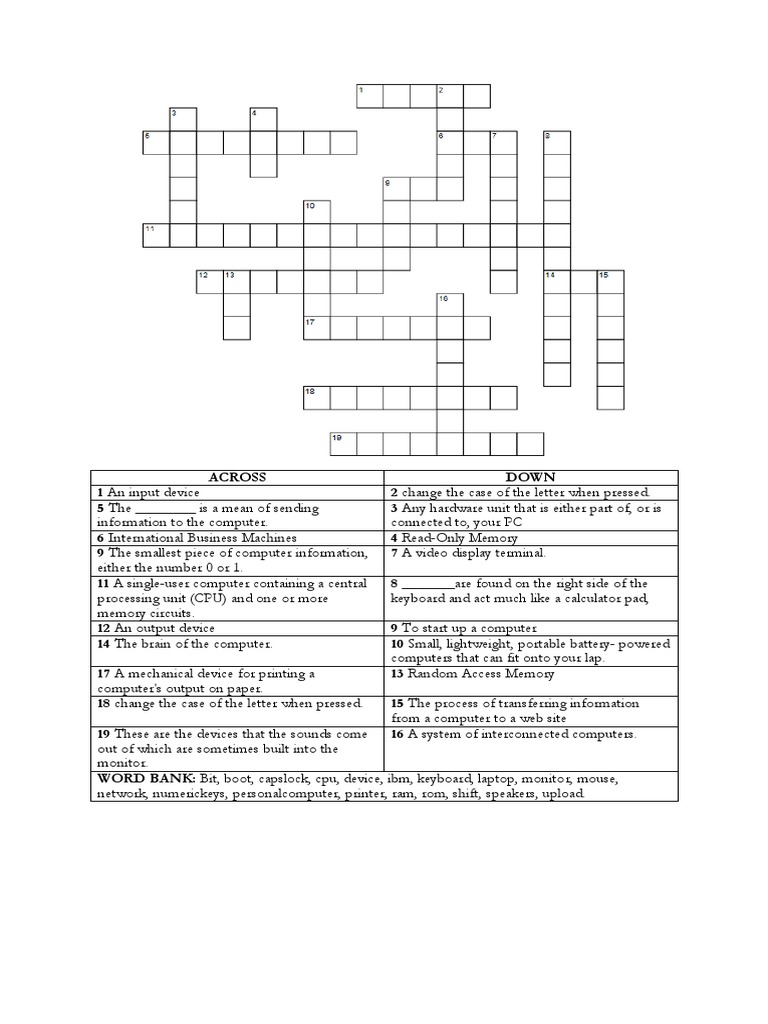 Crossword Puzzle For ICT Subject | PDF