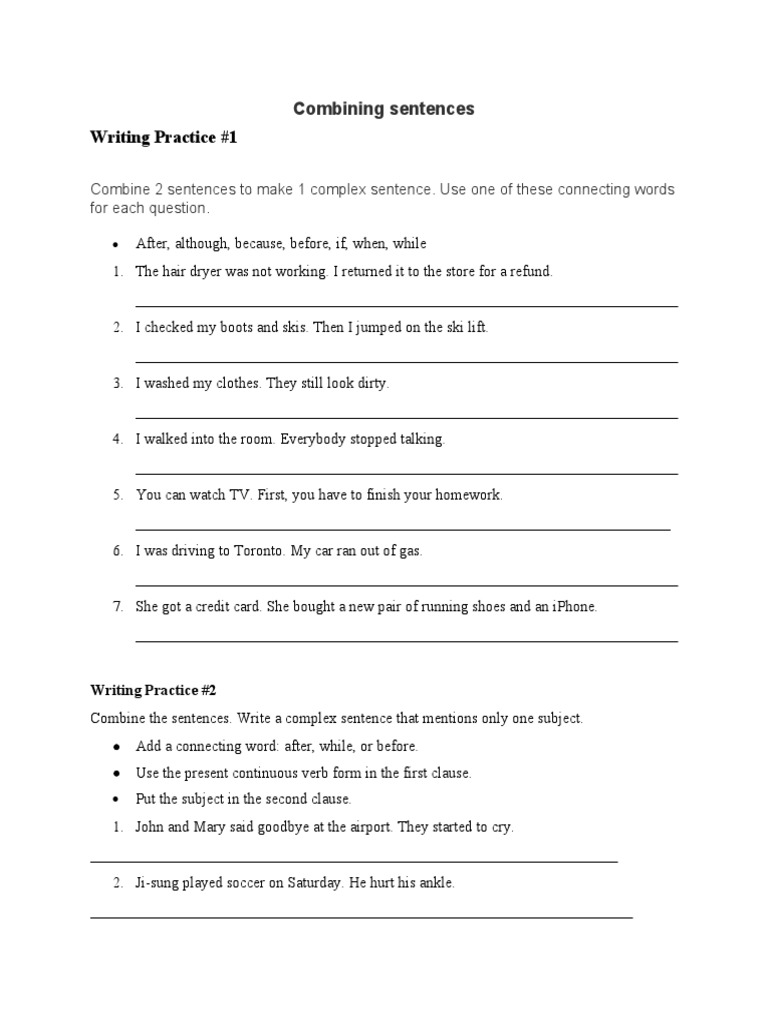 Writing Practice #1: Combining Sentences | PDF