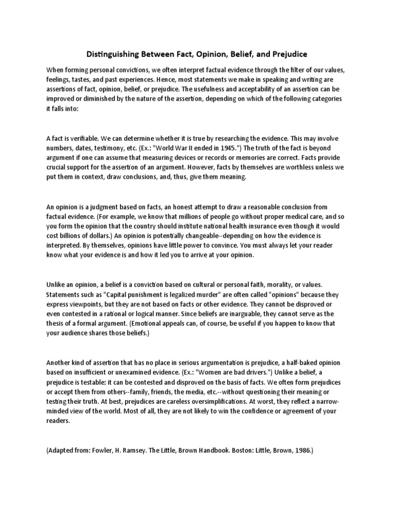 Fact vs. Opinion: Key Differences | PDF | Opinion | Evidence