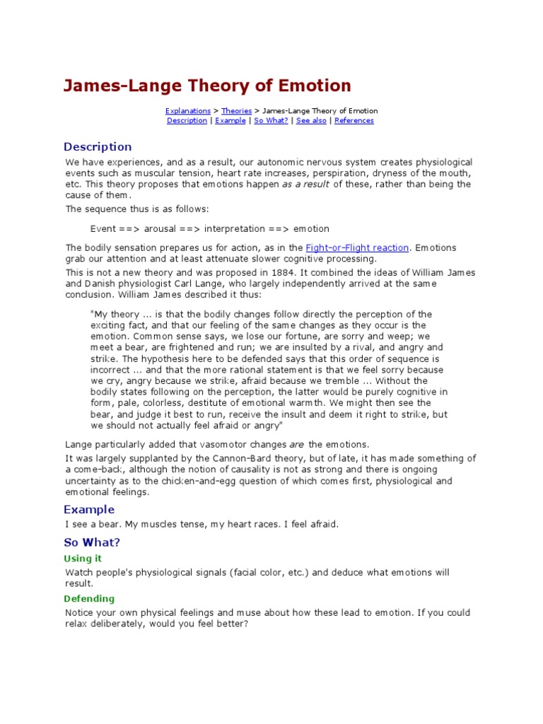 James Lange Theory | PDF | Emotions | Neuropsychology