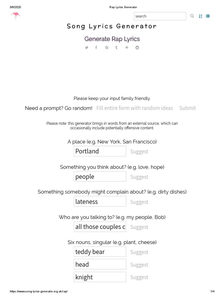 Rap Lyrics Generator | PDF | Lyrics | Hip Hop Music