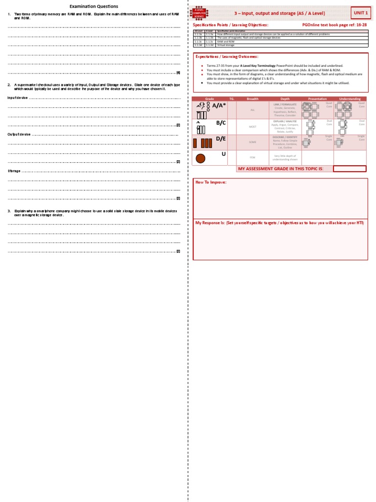 SLR3 (AS & A) - Input, Output and Storage | PDF | Read Only Memory | Computer Data Storage