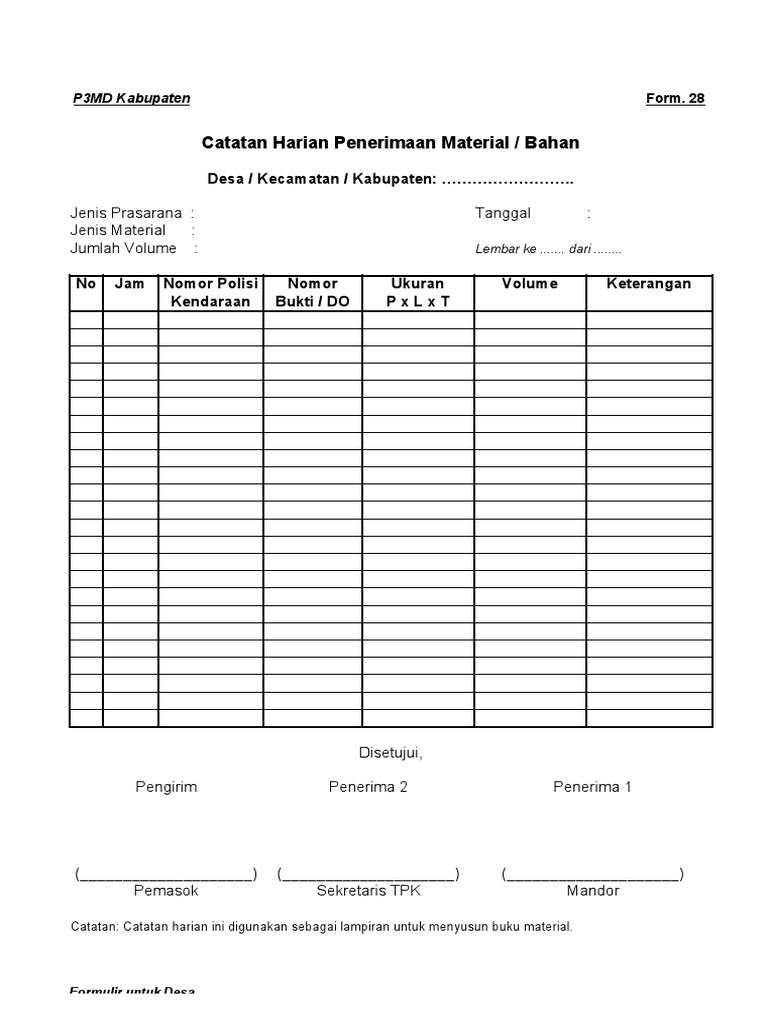 Formulir Penerimaan Material Desa | PDF