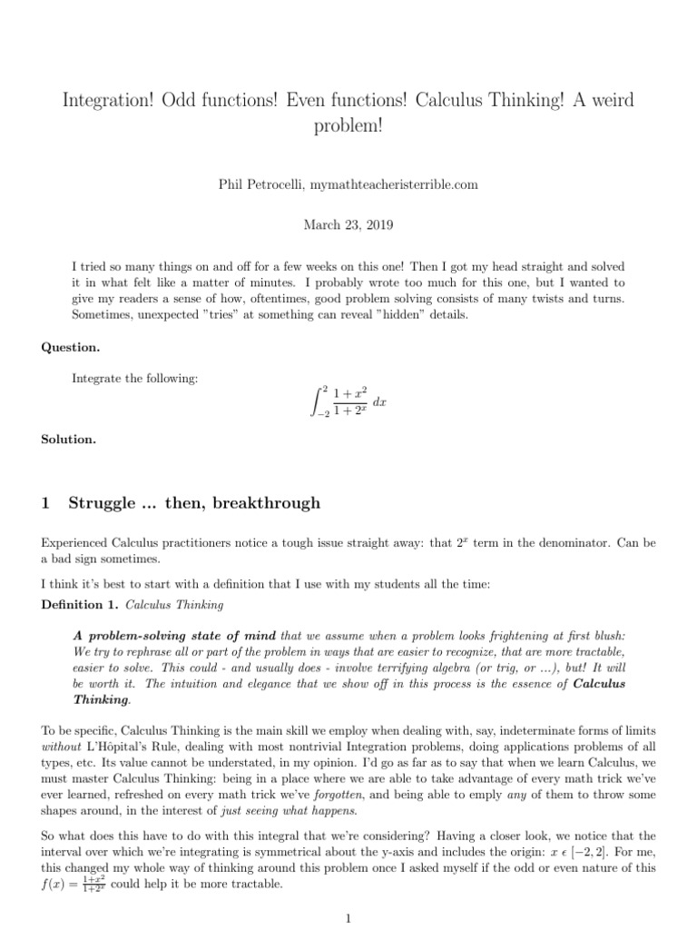 Integration! Odd Functions! Even Functions! Calculus Thinking! A Weird ...