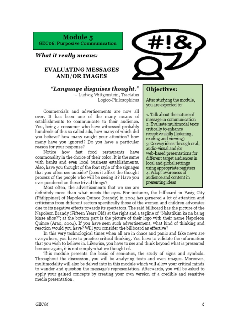 What It Really Means:: Evaluating Messages And/Or Images Objectives ...