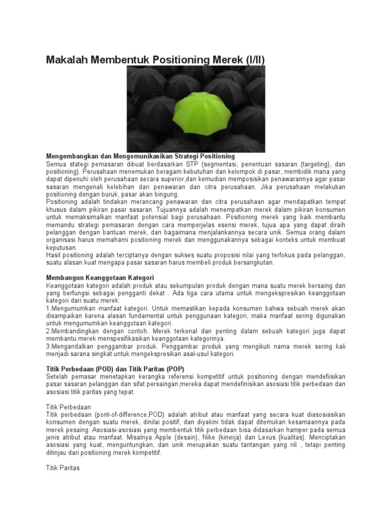 Makalah Membentuk Positioning Merek Tugas P6 | PDF | Pengelolaan Keuangan & Uang