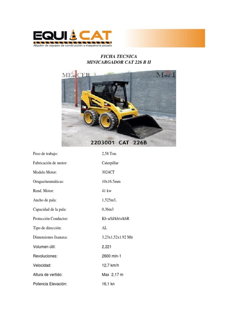 Ficha Tecnica Minicargador CAT 226 B | PDF