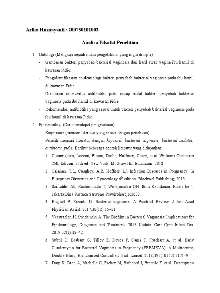 Analisa Filsafat Penelitian - Arika Husnayanti | PDF | Medical Humanities | Female Mammals