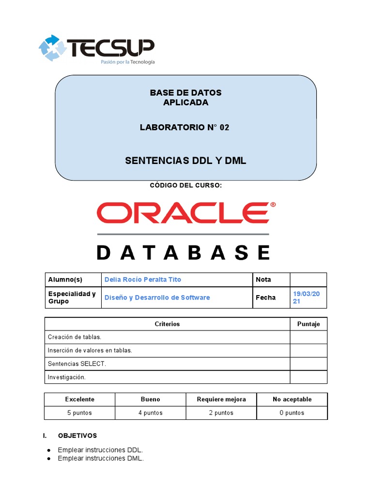 Laboratorio SQL: DDL y DML en Oracle | PDF | SQL | Gestión de datos