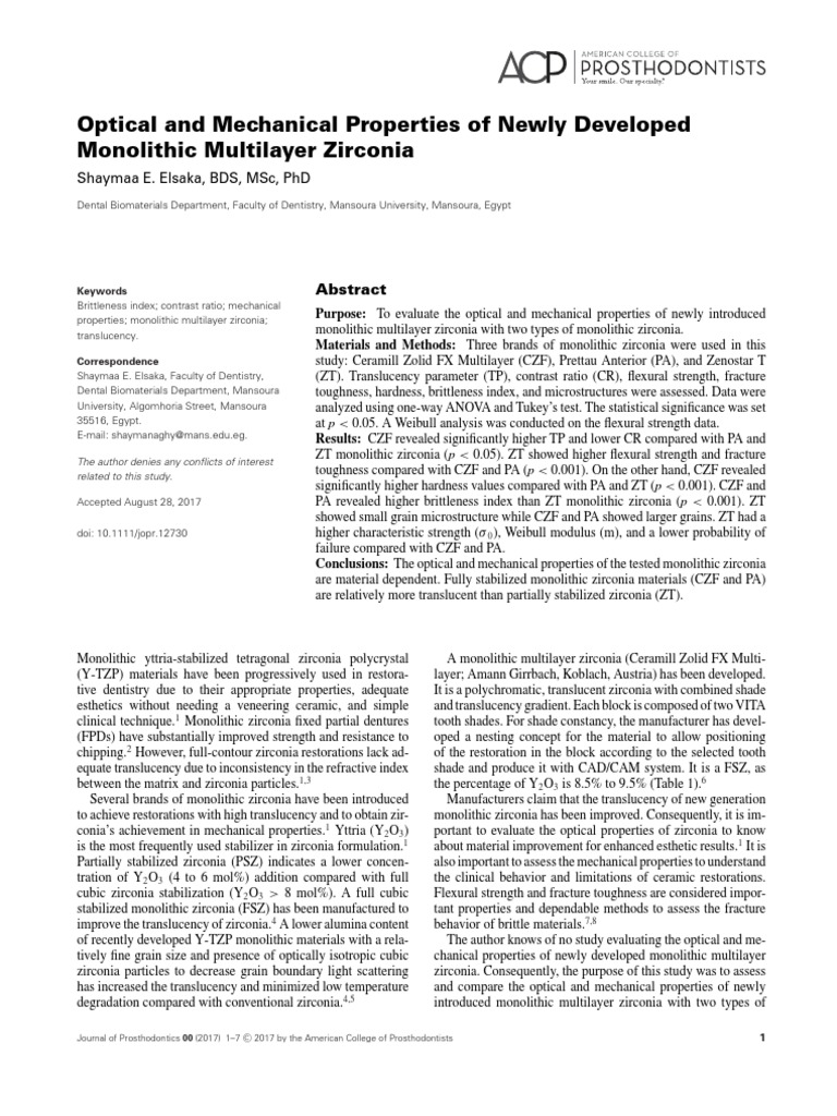 Optical and Mechanical Properties of Newly Developed Monolithic ...
