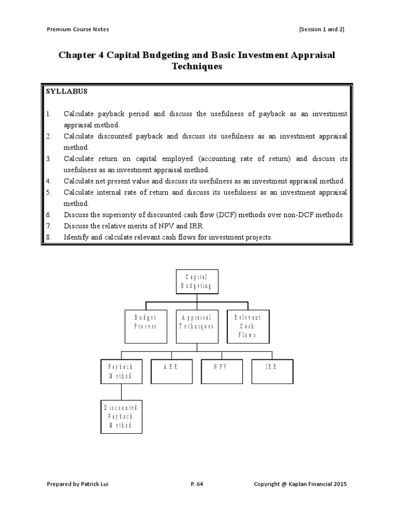 Chapter 4 Capital Budgeting and Basic Investment Appraisal Techniques | PDF | Net Present Value ...