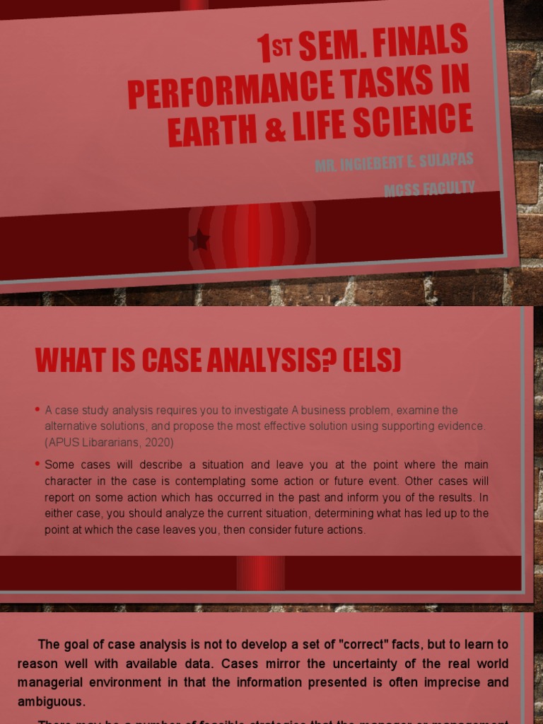 1 Sem. Finals Performance Tasks in Earth & Life Science: Mr. Ingiebert ...