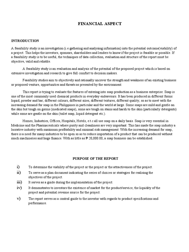 Financial Aspect: I) Ii) Iii) Iv) V) | PDF | Feasibility Study | Cost ...