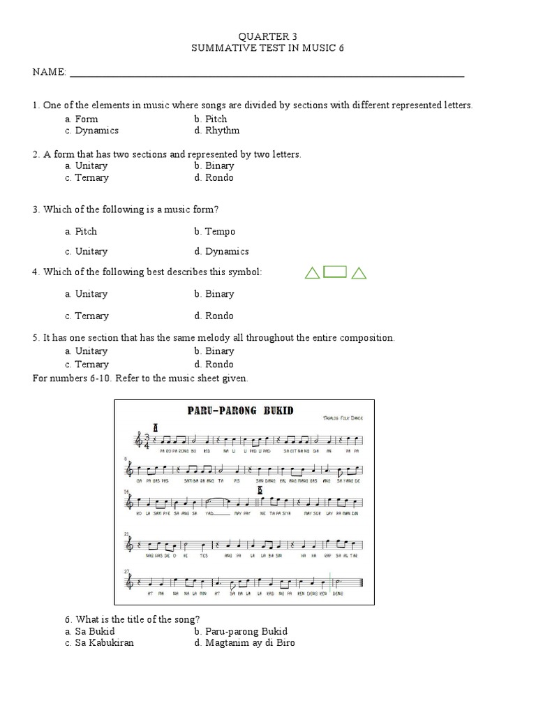 Summative Music 6 Q3 | PDF