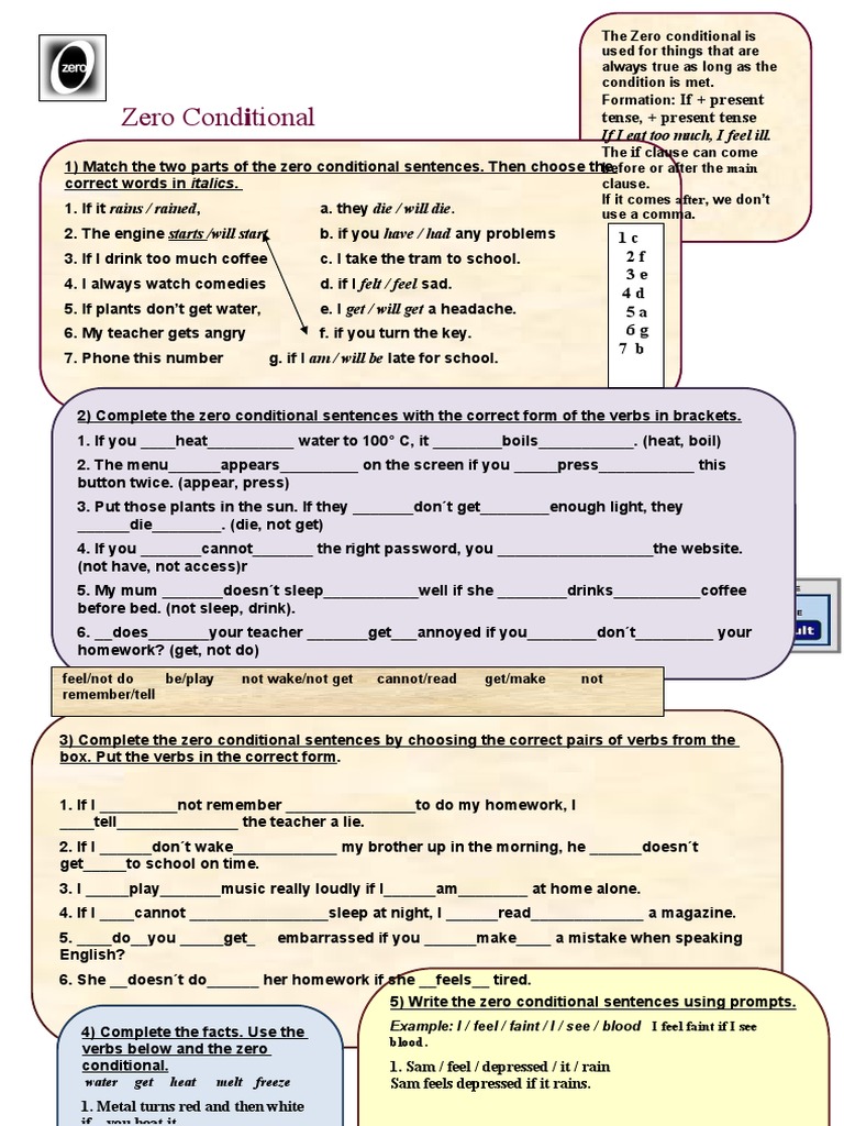 zero-conditional-exercises-grammar-MOD 3 | PDF | Sentence (Linguistics ...