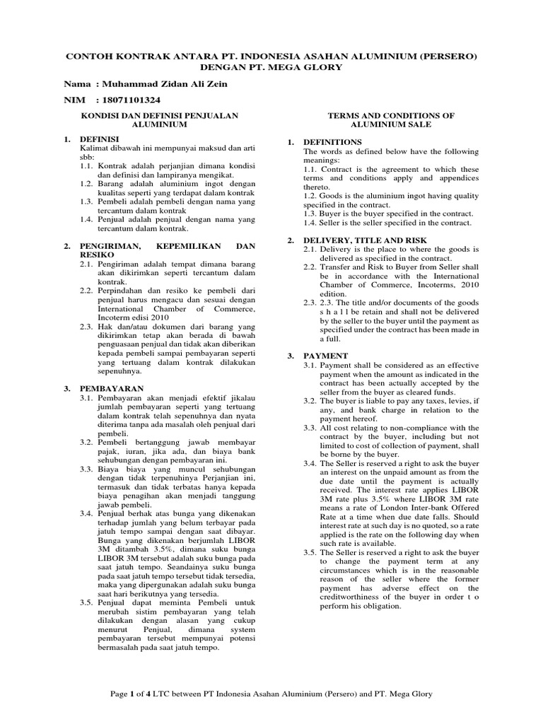 Zidan AZ. Contoh Kontrak Bisnis Internasional | PDF Zidan AZ. Contoh Kontrak Bisnis Internasional | PDF