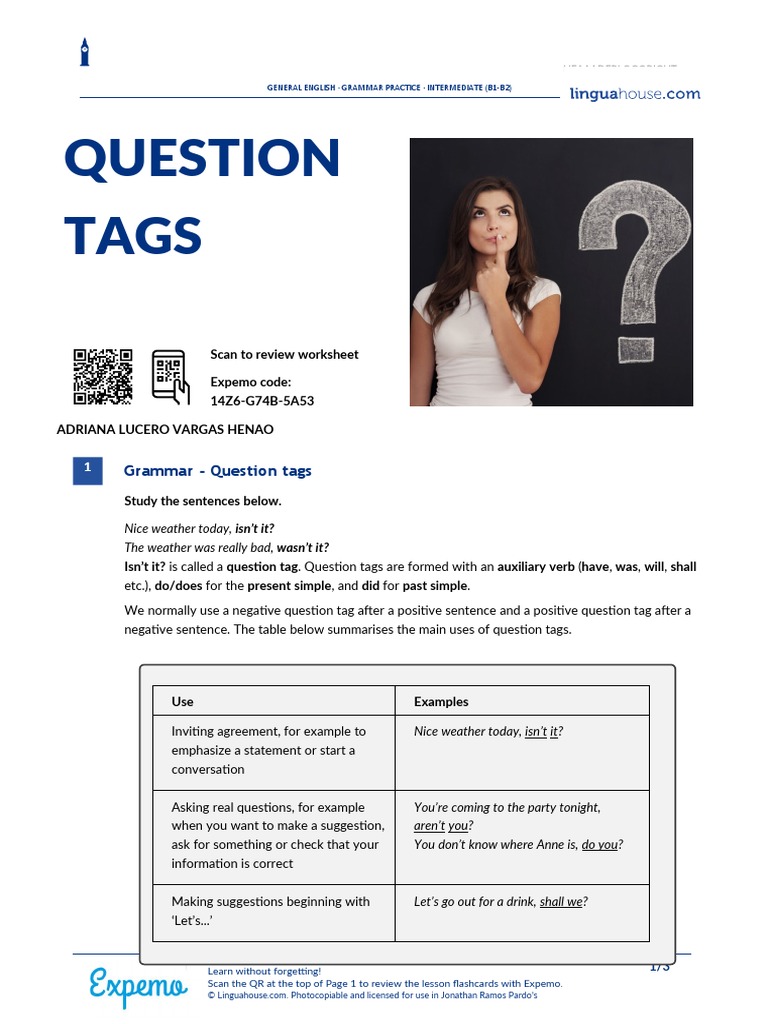 Question Tags British English Student Ver2 | PDF | Question | Syntax
