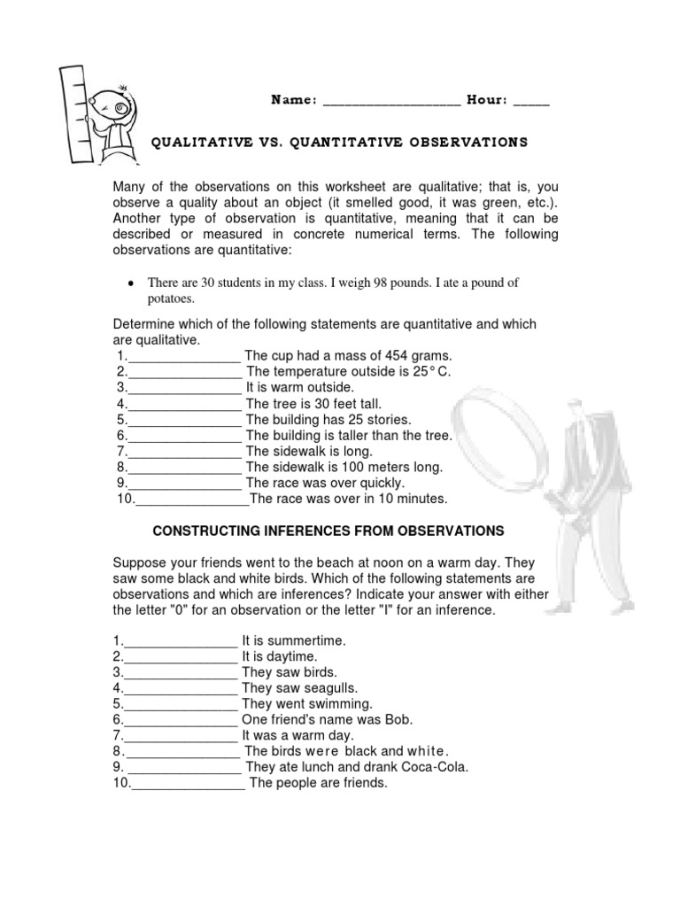 Qualitative vs Quantitative Observations Worksheet | PDF