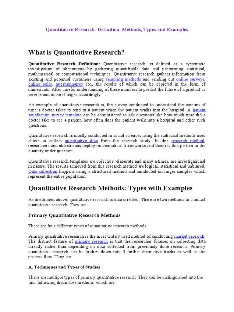 Quantitative Research - Definition, Methods, Types & Examples | PDF ...