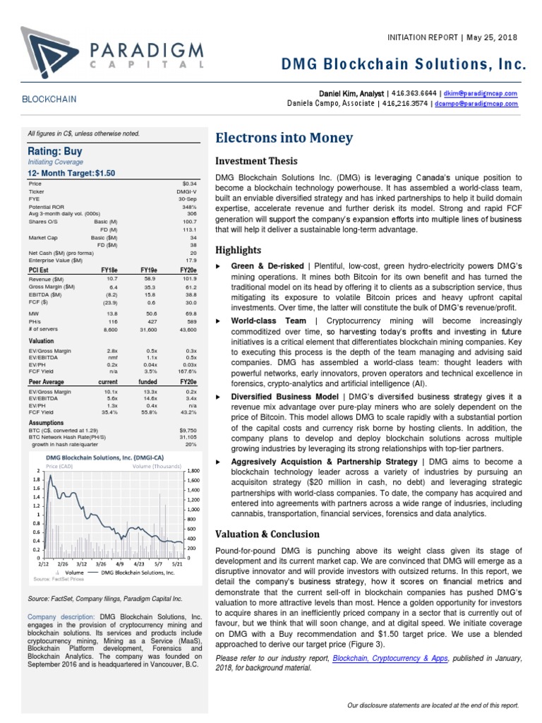 DMG Blockchain Solutions, Inc.: Electrons Into Money | PDF ...