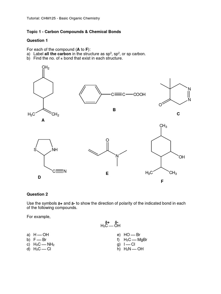 Topic 1 - Carbon Compounds & Chemical Bonds: Tutorial: CHM125 - Basic Organic Chemistry | PDF ...