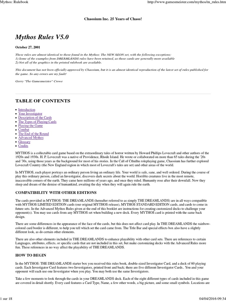 Mythos - Rulebook | PDF | Leisure | Sports