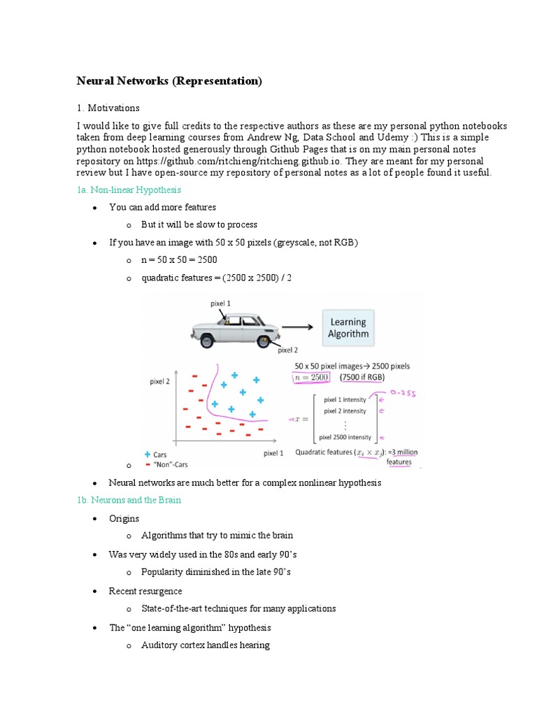 Neural Networks (Representation) : 1a. Non-Linear Hypothesis | PDF | Neuron | Brain