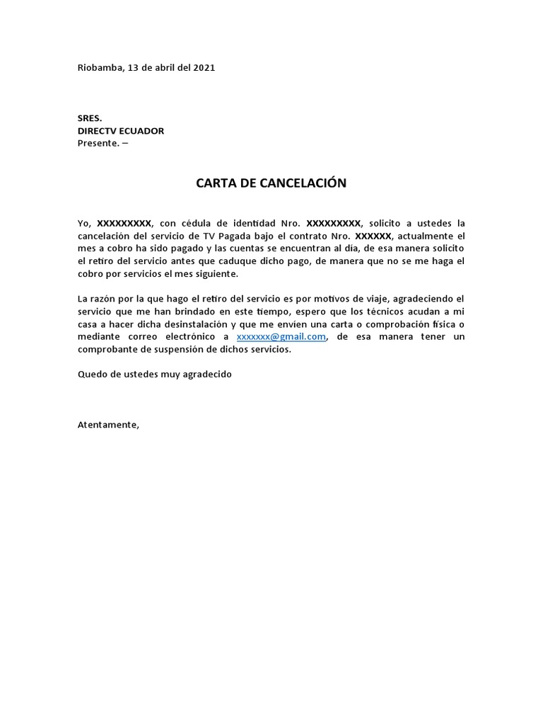 Carta de Cancelación | PDF