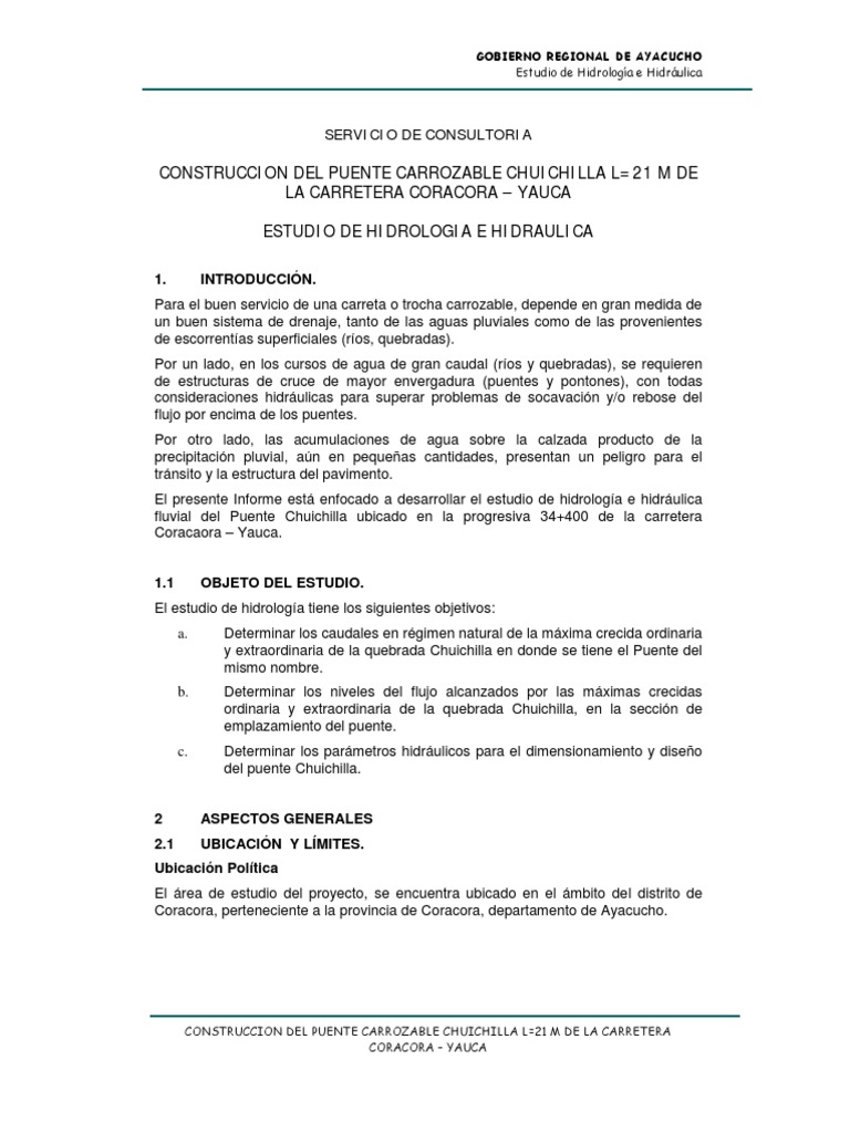 Informe Hidrologico - Cora Cora - Yauca - Puente 01 | PDF | Cuenca de drenaje | Hidrología