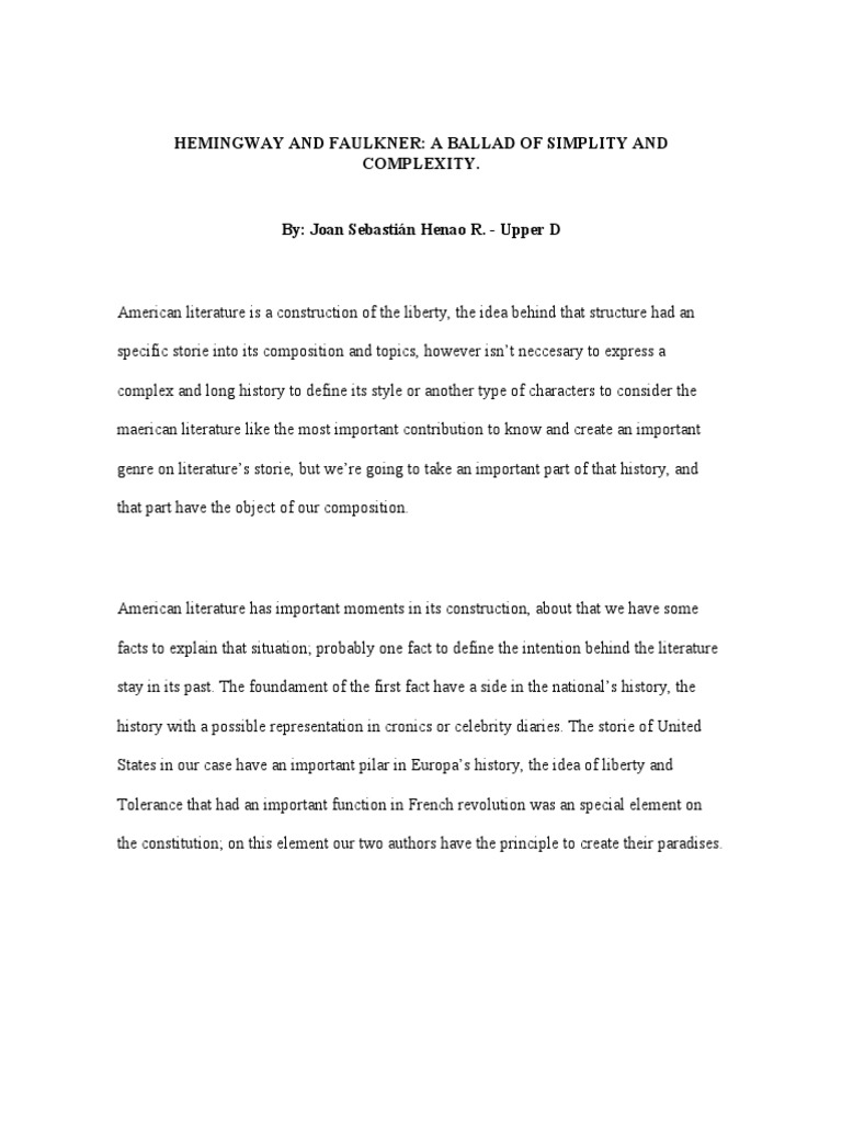 Hemingway and Faulkner | PDF | Ernest Hemingway | William Faulkner