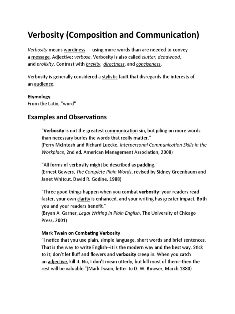 Verbosity (Composition and Communication) | PDF | Semantics | Linguistics