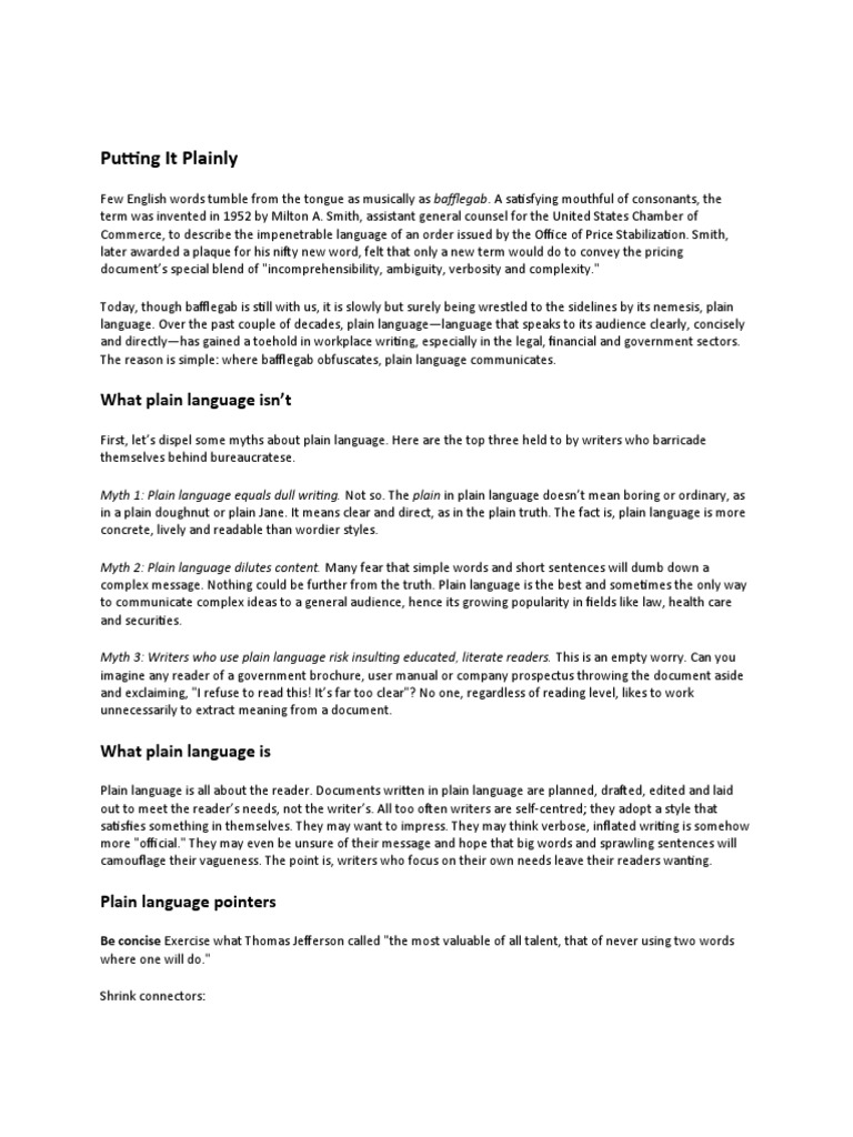 Putting It Plainly: What Plain Language Isn't | PDF | Plain Language ...